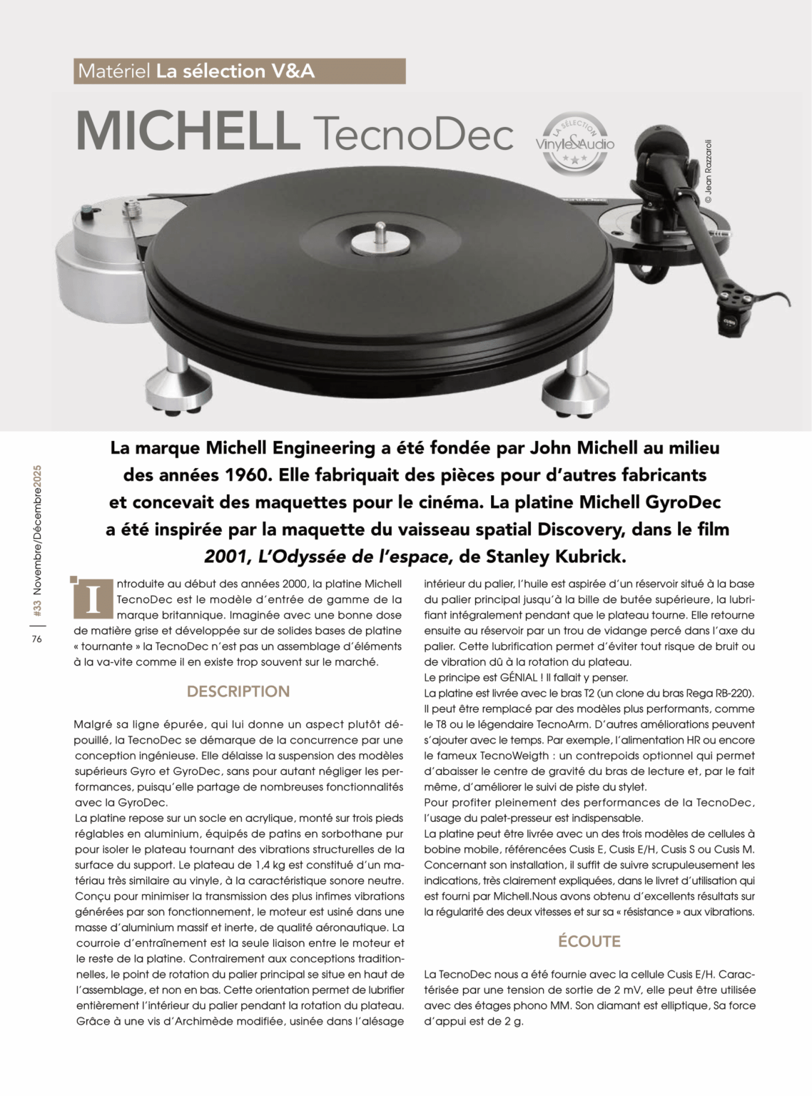 Matériel : la sélection V&A avec la platine MICHELL TecnoDec – Vinyle & Audio – Le Magazine